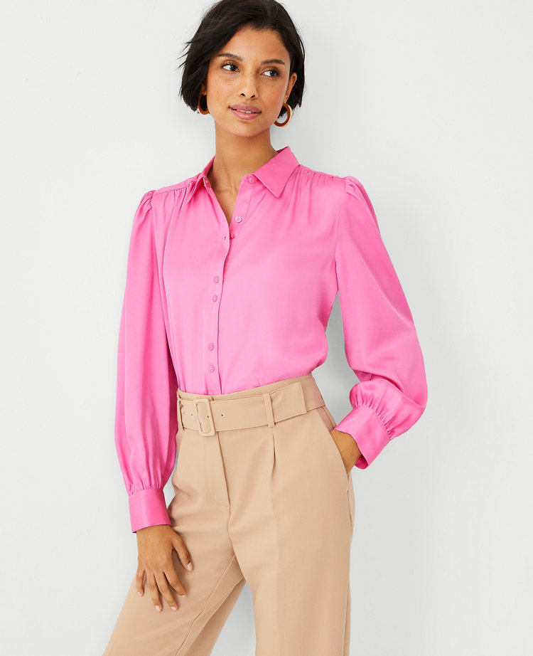 Petite Collared Button Down Blouse