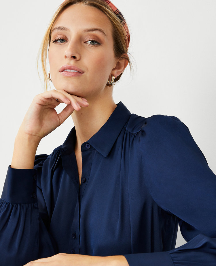 Petite Collared Button Down Blouse