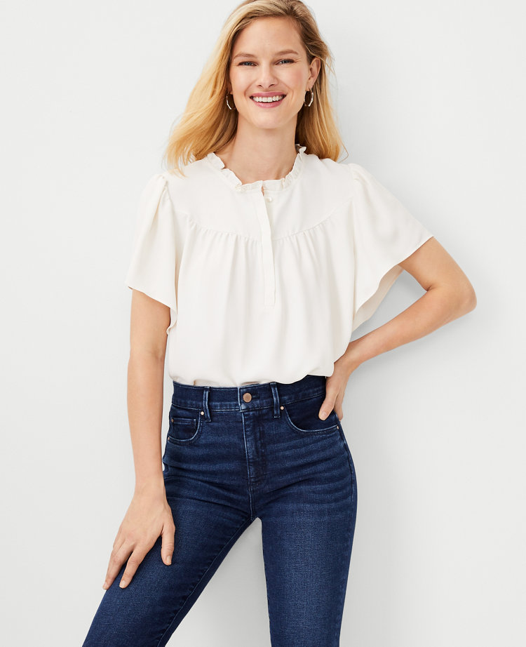 Mixed Media Ruffle Neck Top