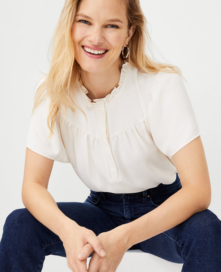 Mixed Media Ruffle Neck Top