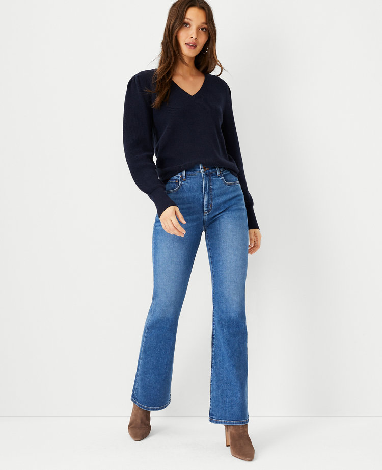 Sculpting Pocket High Rise Boot Cut Jeans in Bright Indigo Wash