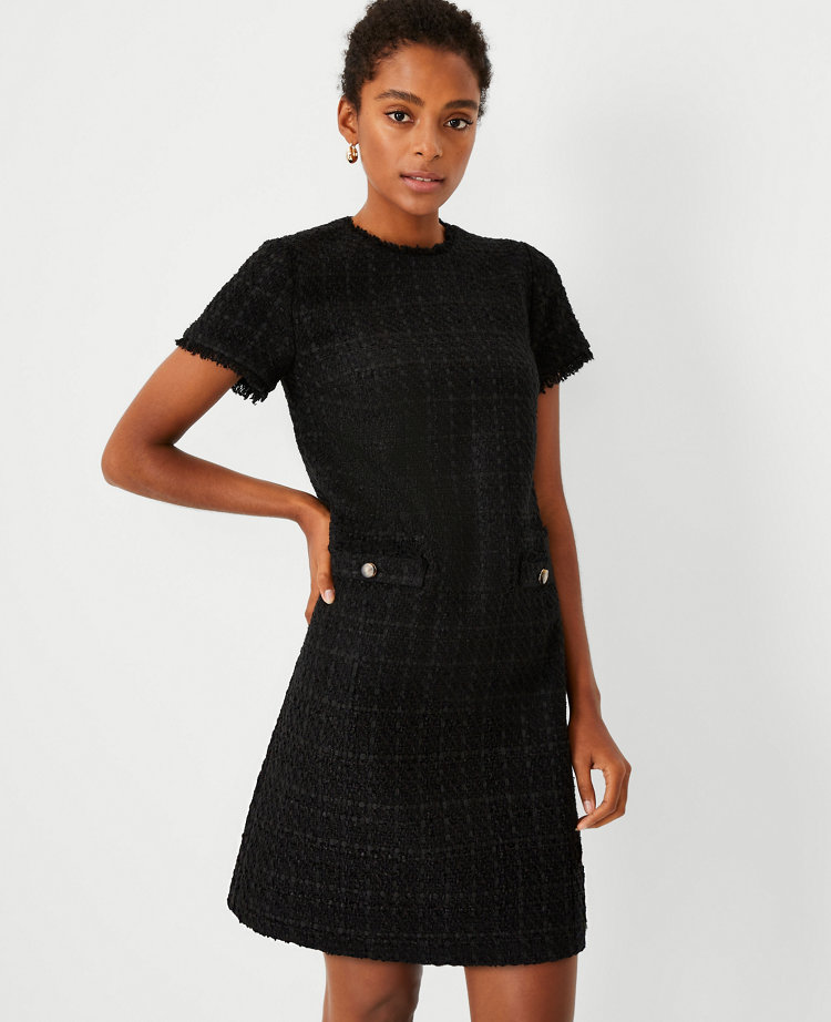 Tweed Pocket Shift Dress