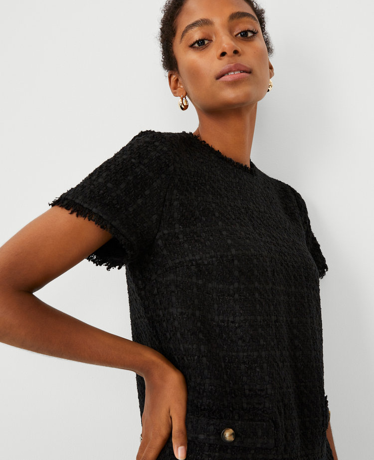 Tweed Pocket Shift Dress