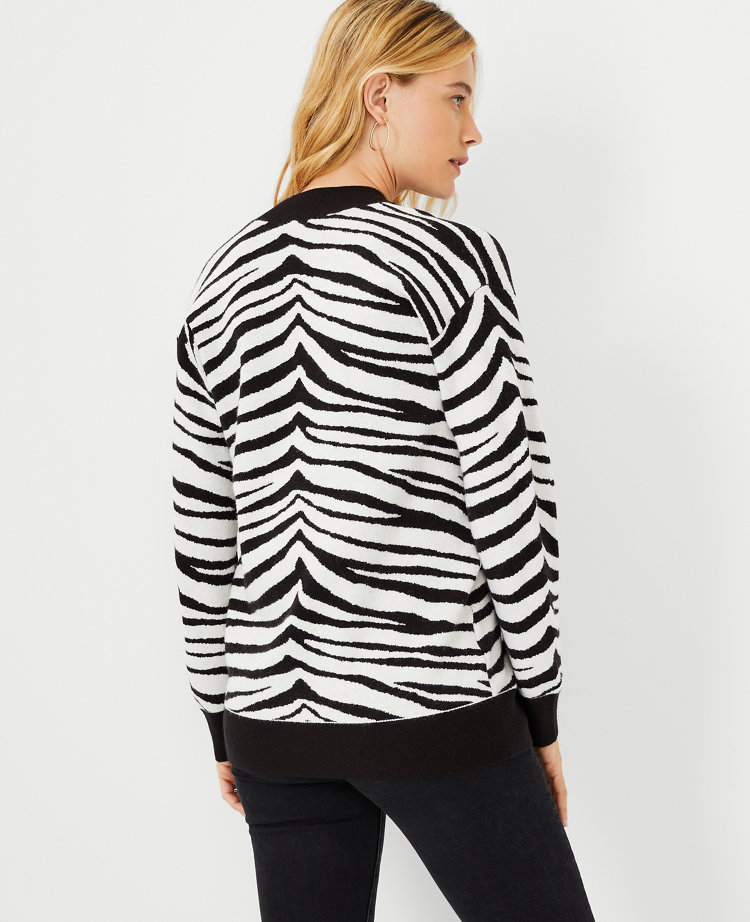 Zebra Jacquard Boyfriend Cardigan