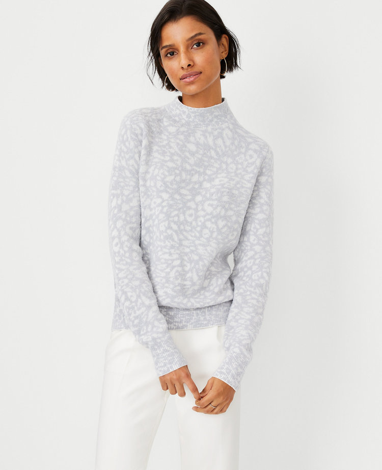 Leopard Jacquard Turtleneck Sweater