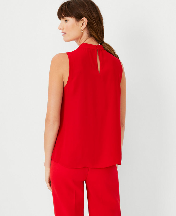 Pintucked Mock Neck Shell