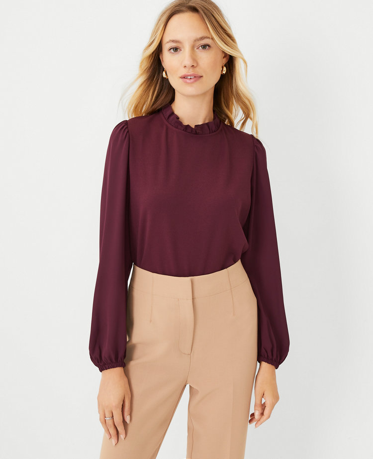 Mixed Media Ruffle Neck Top