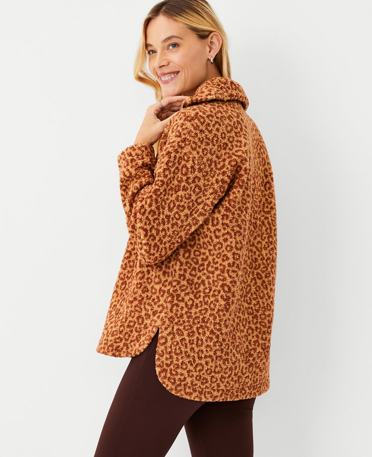 Leopard Print Sherpa Zip Sweatshirt