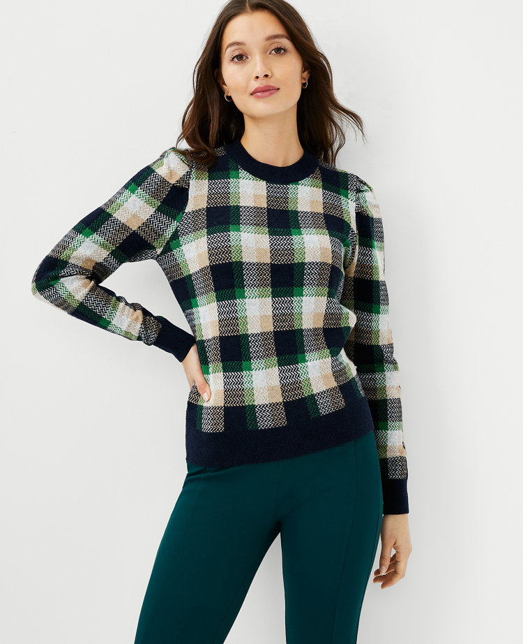 Plaid Puff Sleeve Sweater