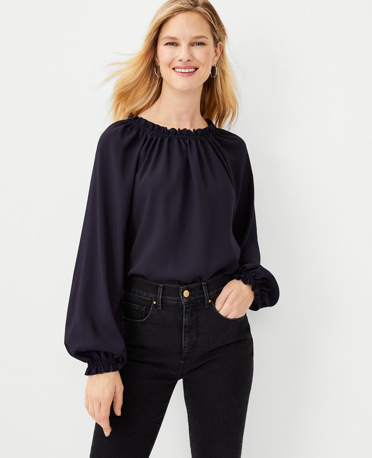 Gathered Ruffle Neck Top