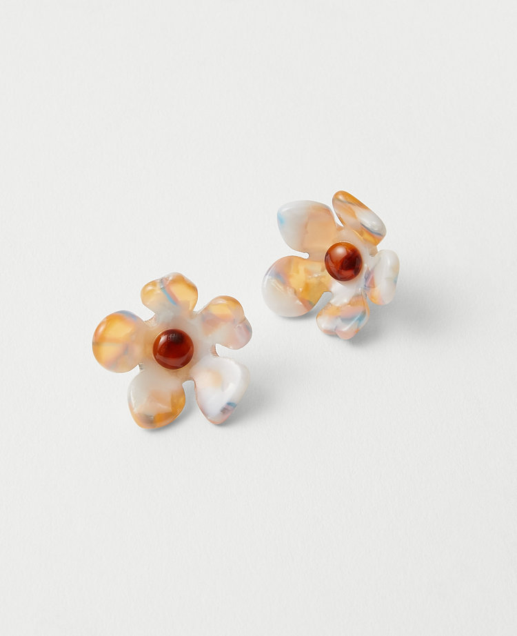Tortoiseshell Print Flower Stud Earrings