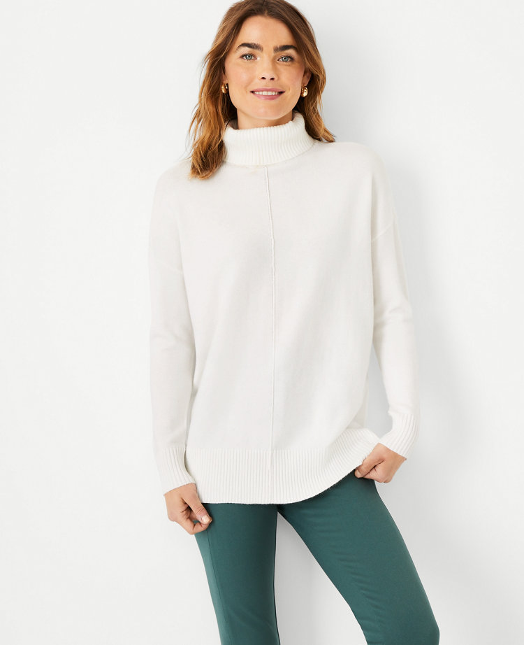 Petite Seamed Turtleneck Tunic Sweater