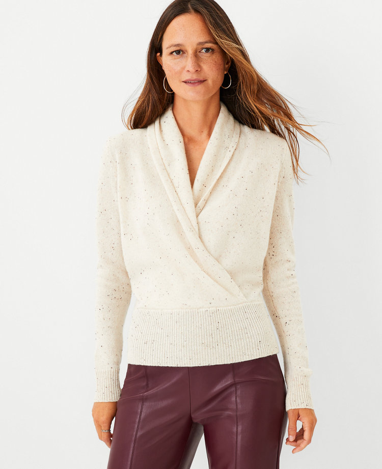Flecked Cashmere Wrap Sweater