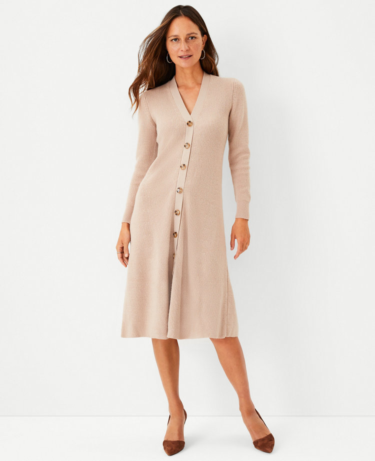 Petite Ribbed Button Trim Sweater Dress