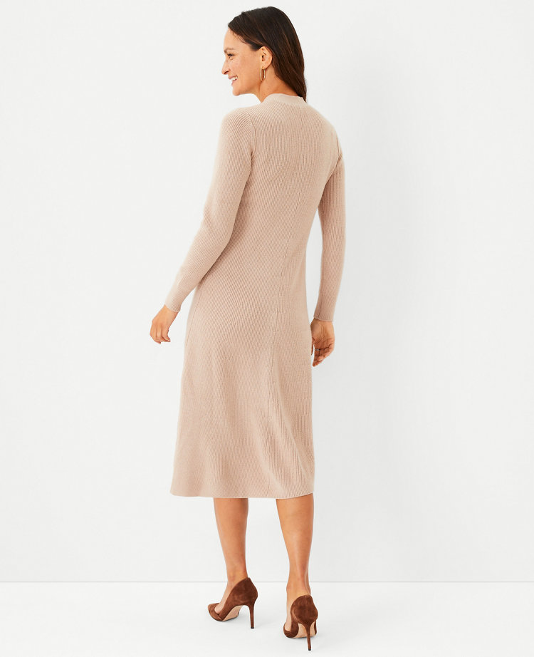 Petite Ribbed Button Trim Sweater Dress