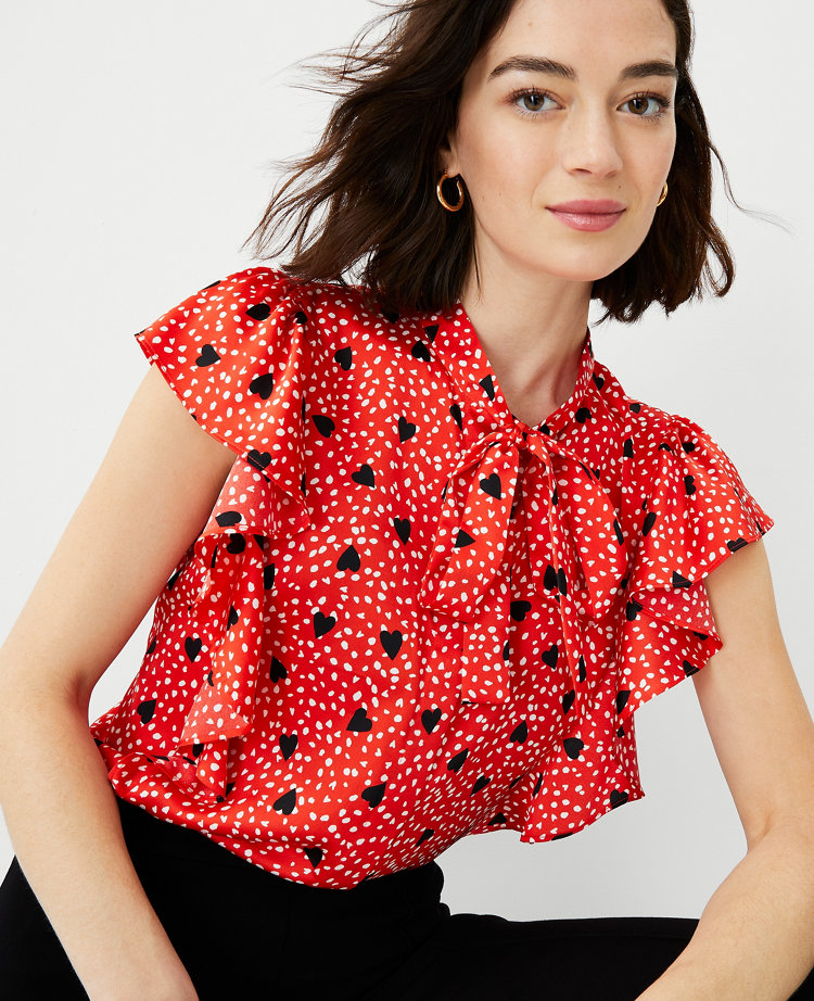 Heart Tie Neck Ruffle Top