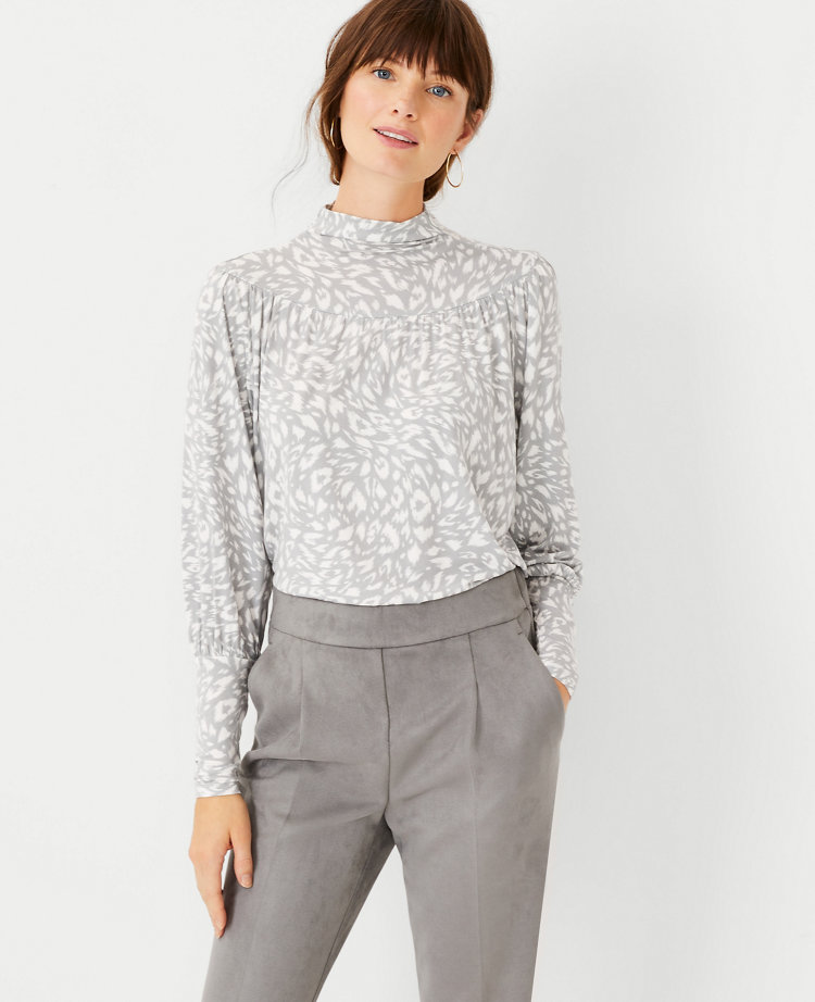 Animal Print High Cuff Mock Neck Top