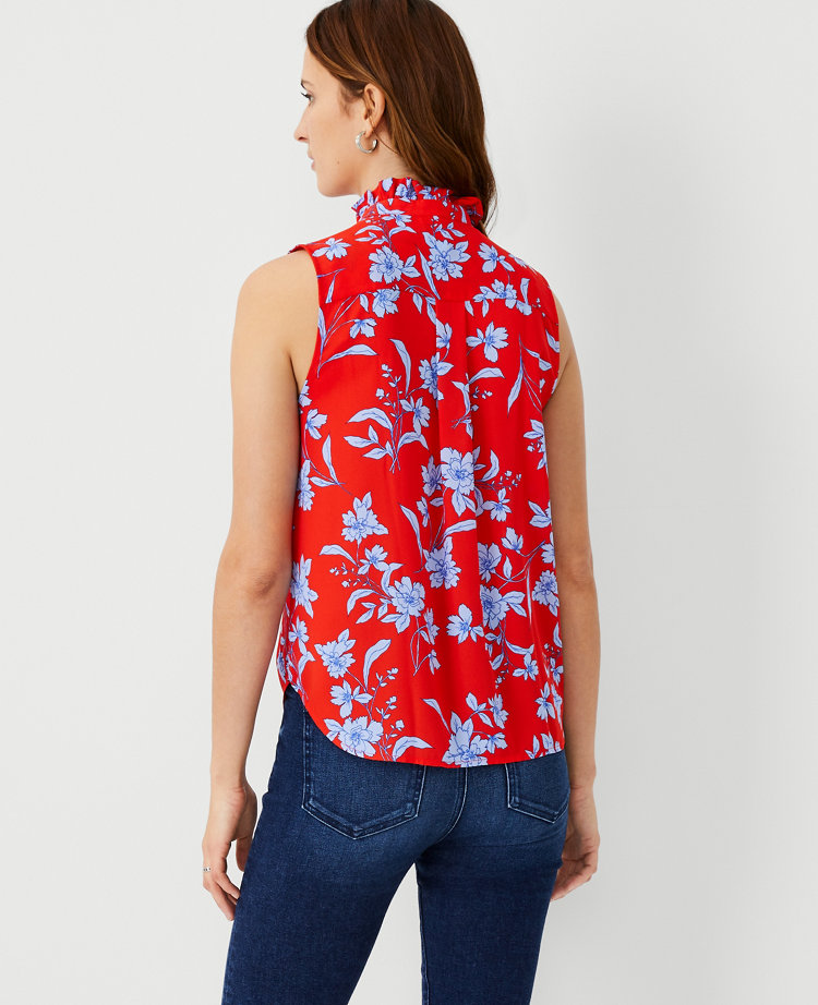 Floral Ruffle Pintucked Popover Shell