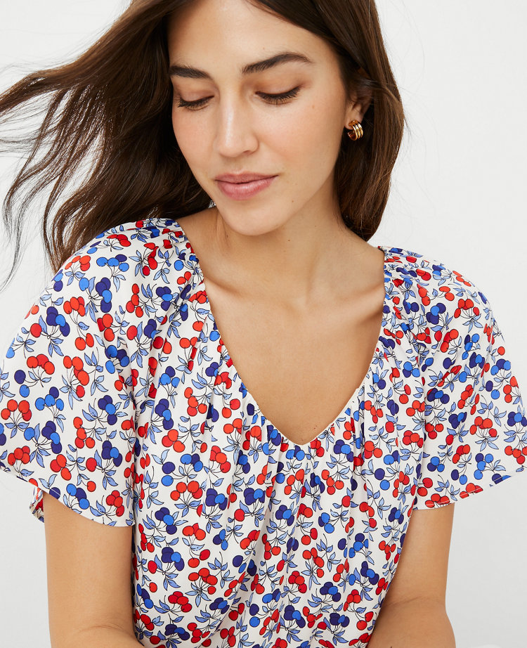 Cherry Shirred V-Neck Top
