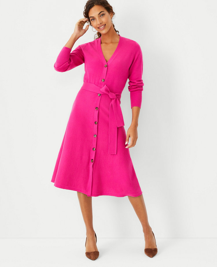 Button Front Flare Sweater Dress