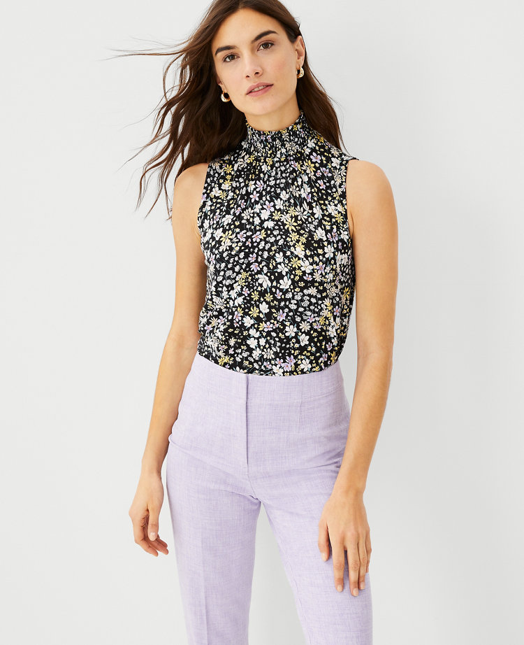 Floral Smocked Neck Shell