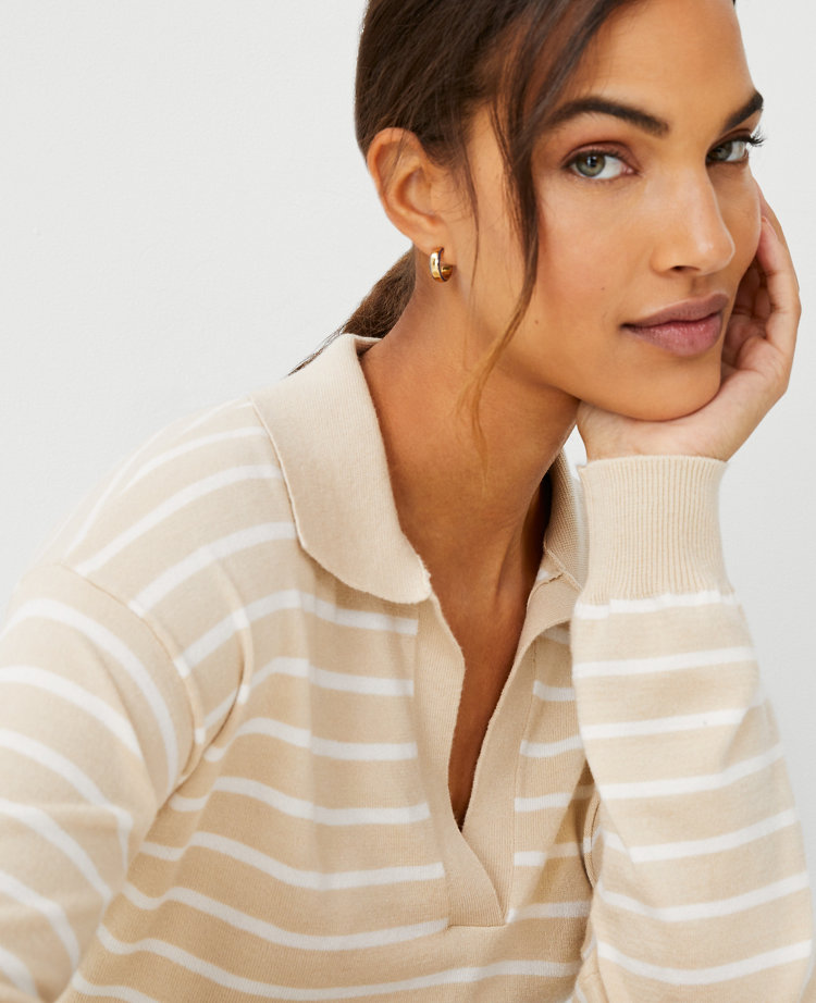Stripe Collared V-Neck Sweater