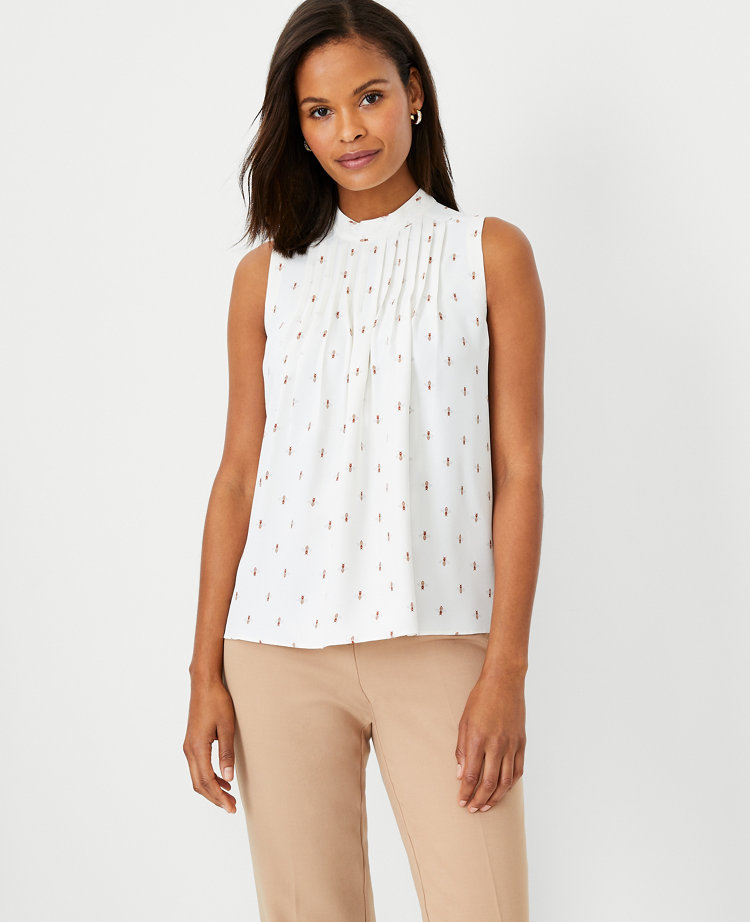 Petite Pintucked Mock Neck Shell