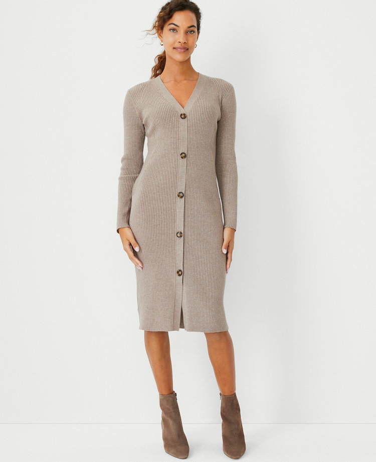 Petite Ribbed Button Trim Sweater Dress