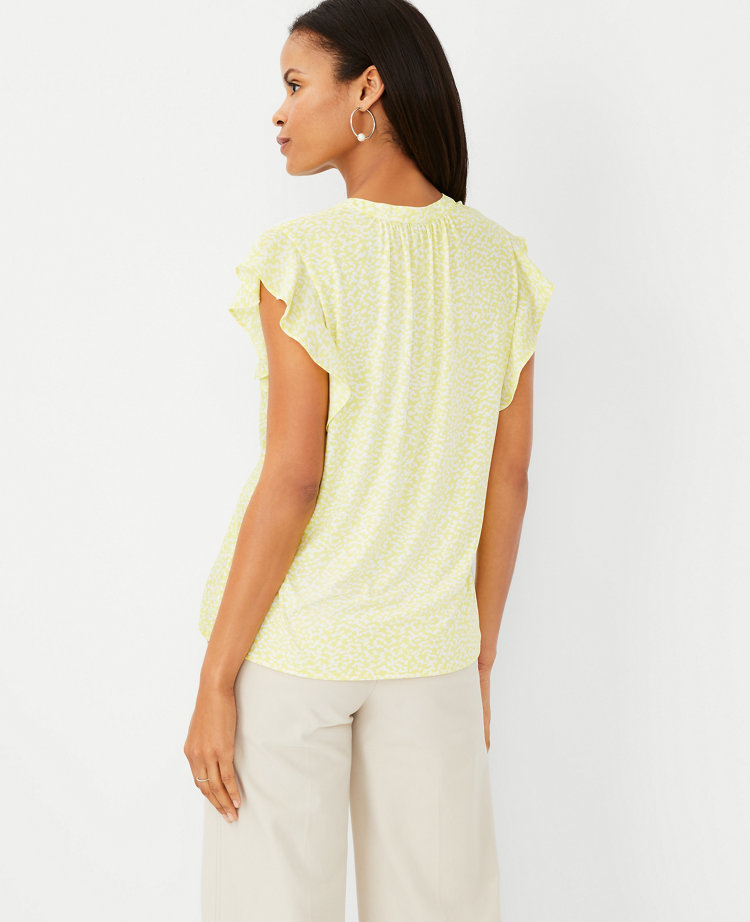 Flowerbud Mixed Media Ruffle Sleeve Tie Neck Shell