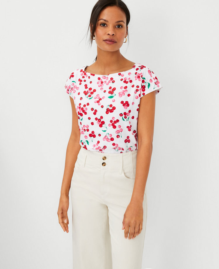 Fruit Print Linen Blend Gusset Tee