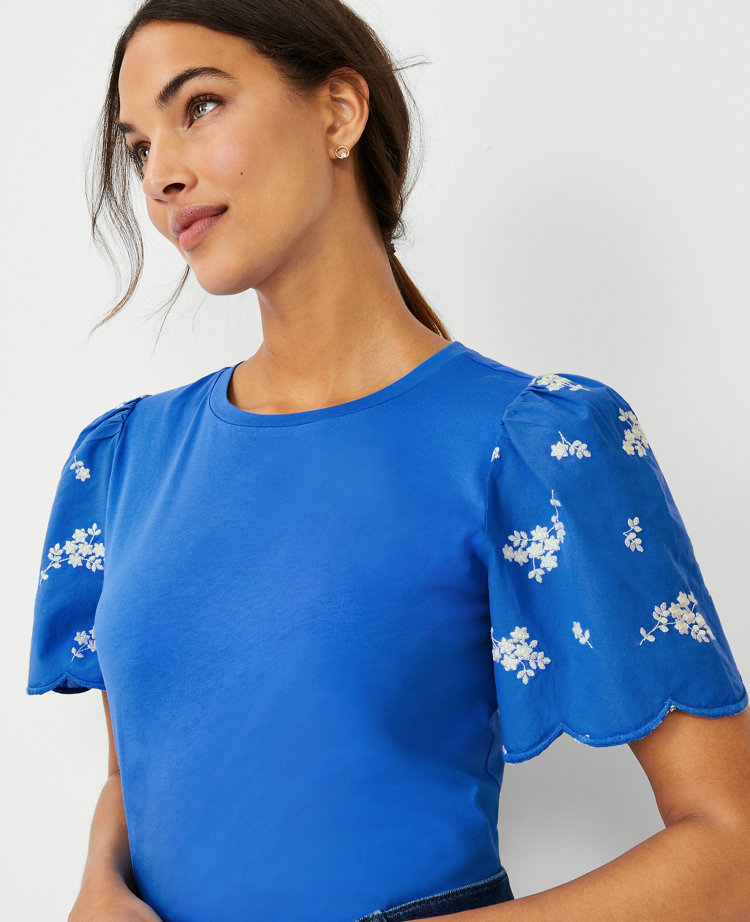 Embroidered Floral Sleeve Tee