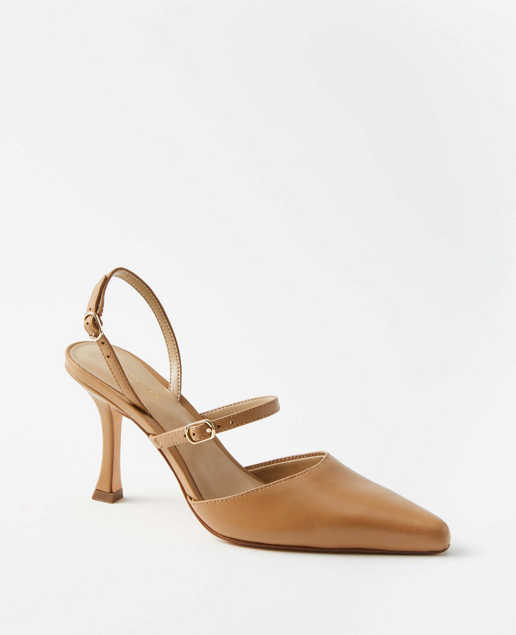 Leather Double Strap Pointy Toe Pumps