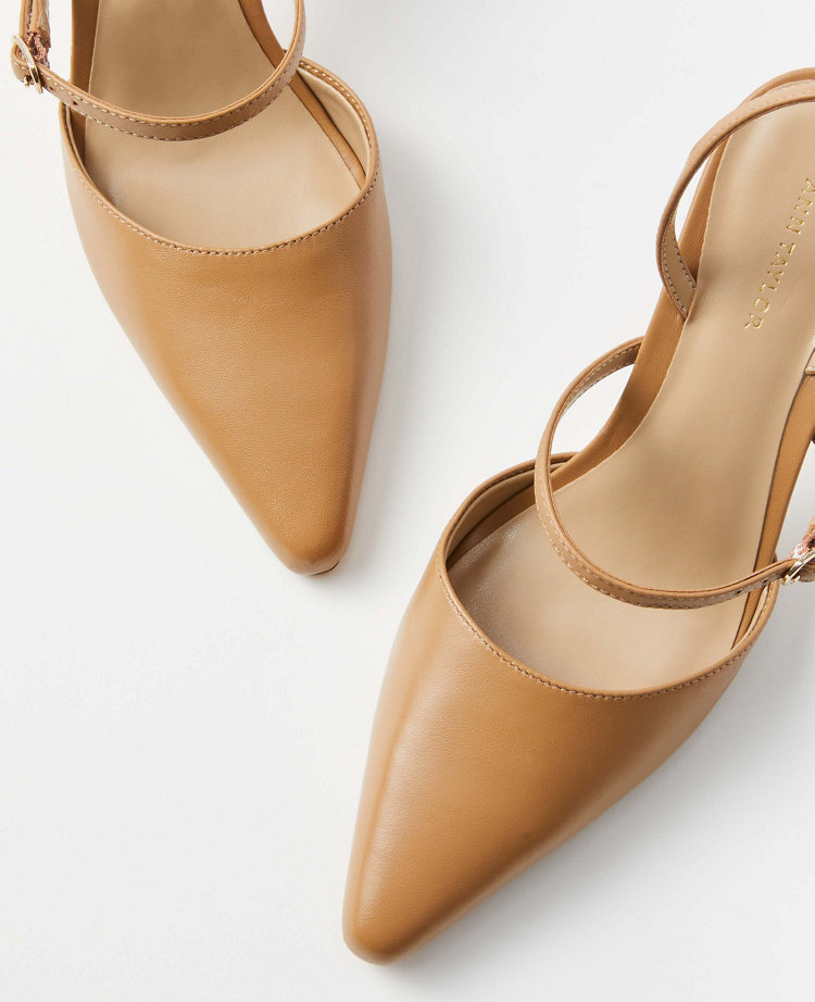 Leather Double Strap Pointy Toe Pumps