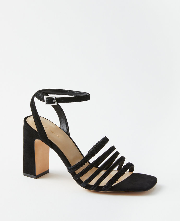 Braided Suede Strappy High Block Heel Sandals