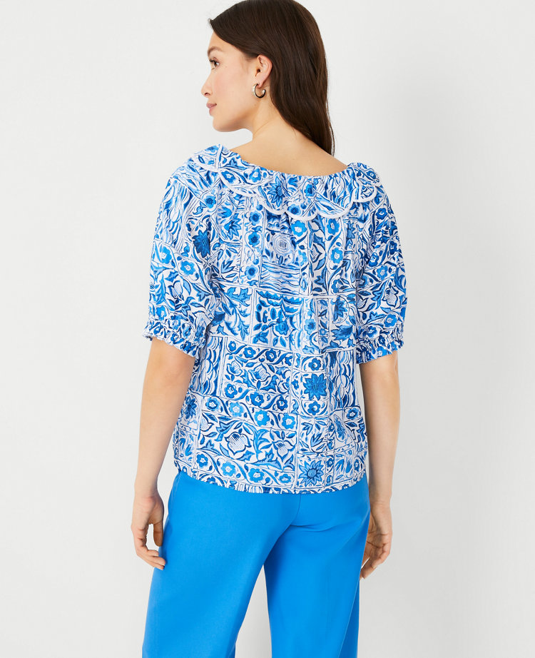 Tile Ruffle Boatneck Blouse