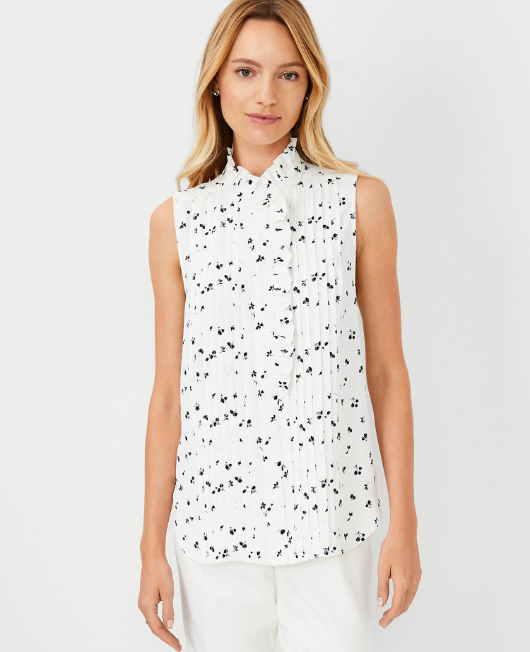 Floral Ruffle Pintucked Popover Shell