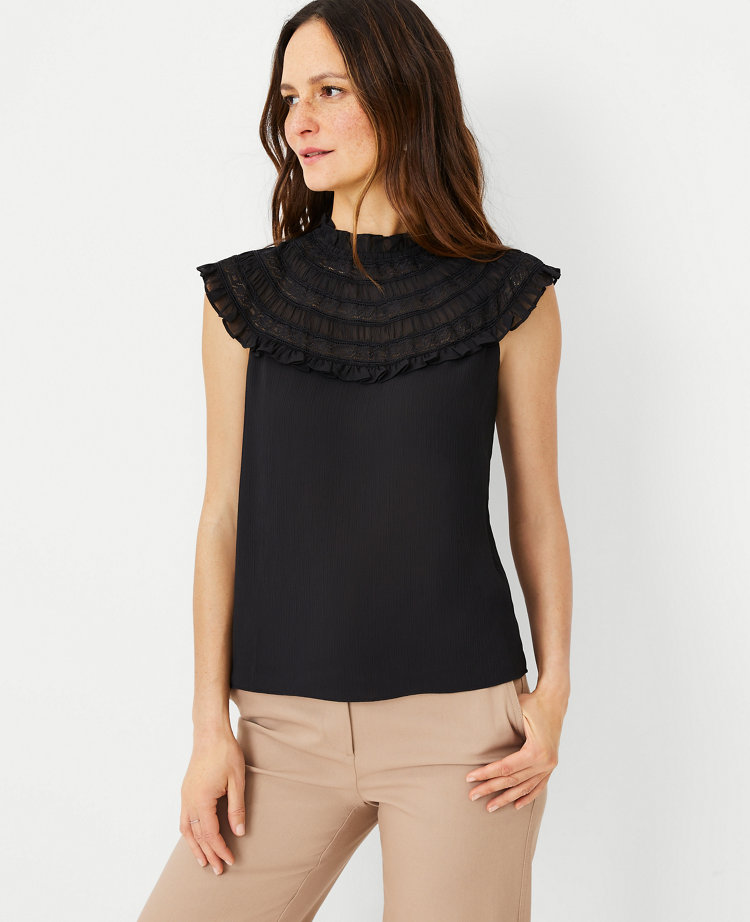 Tiered Lace Ruffle Yoke Shell