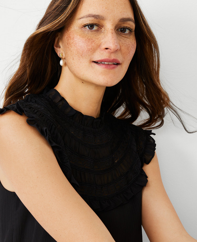 Tiered Lace Ruffle Yoke Shell