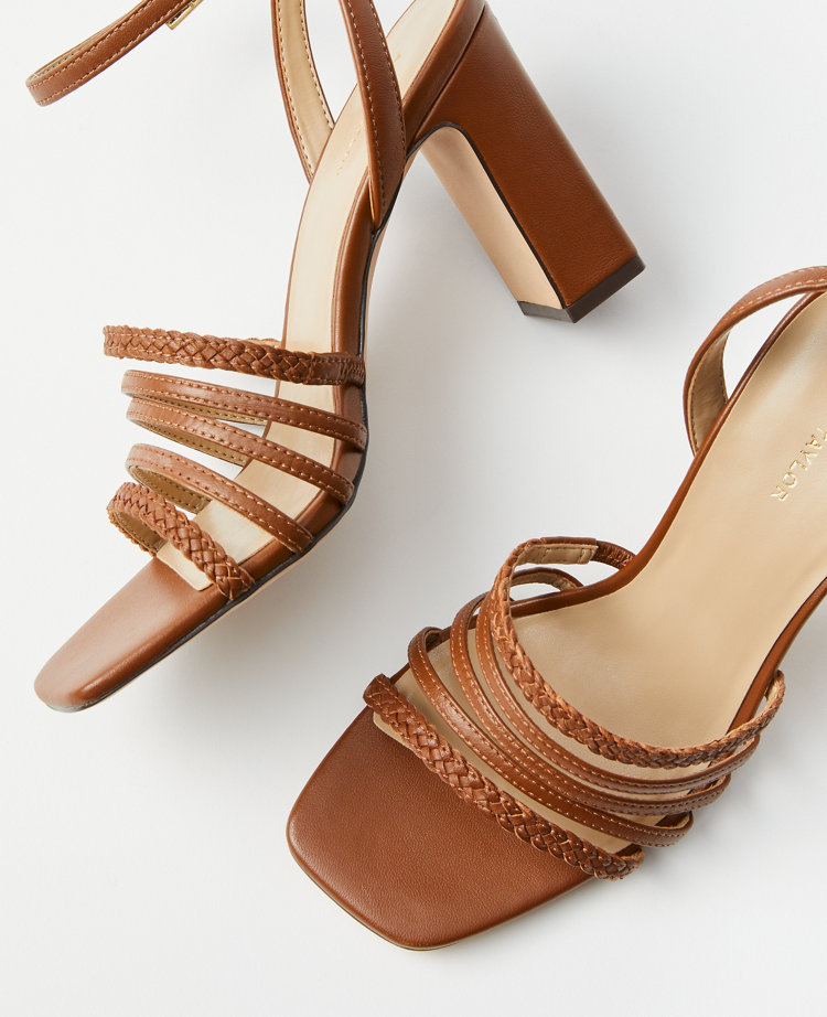 Braided Leather Strappy High Block Heel Sandals