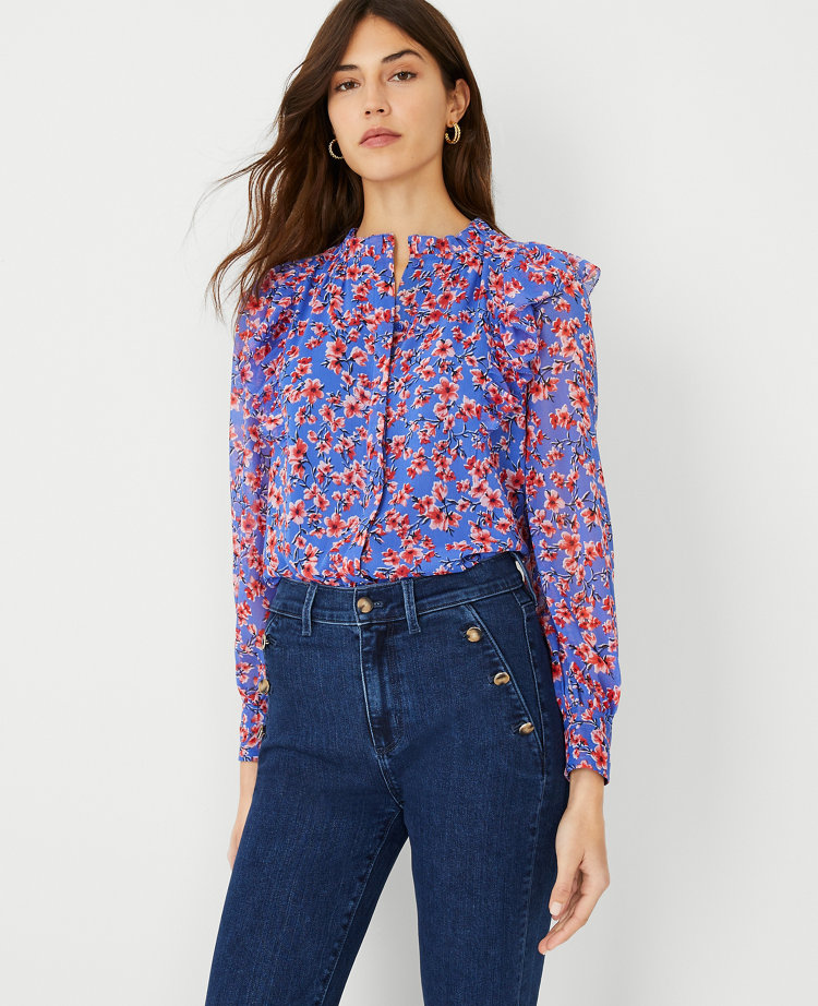Floral Ruffle Button Blouse