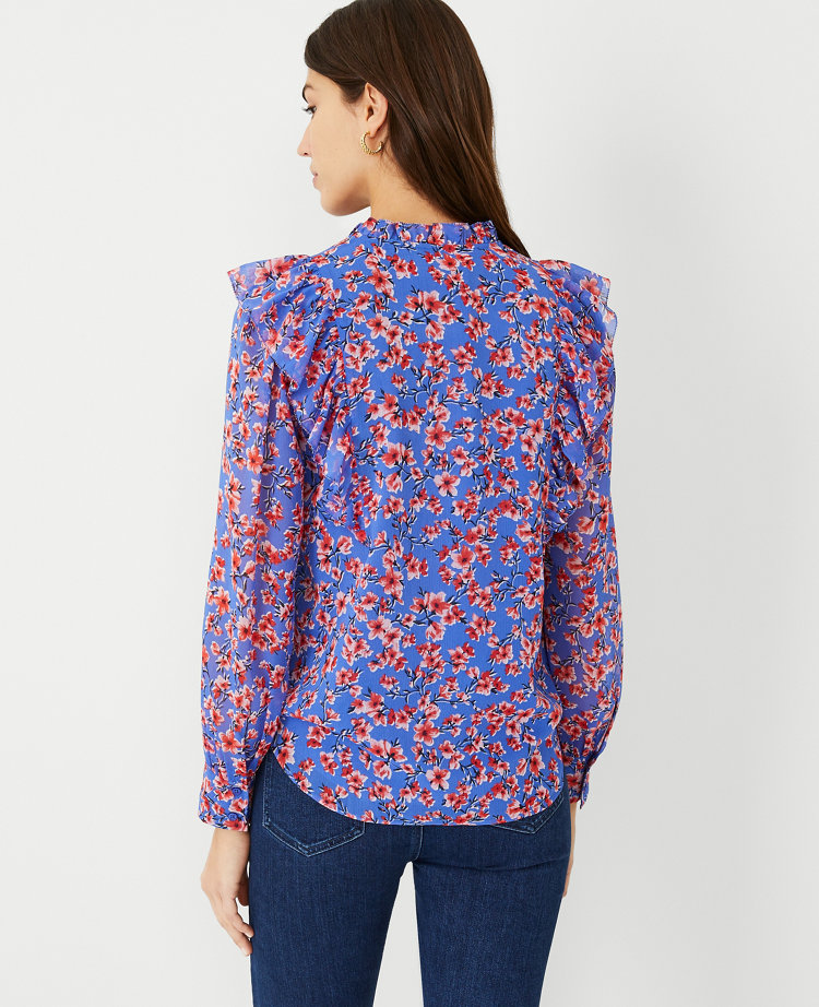Floral Ruffle Button Blouse