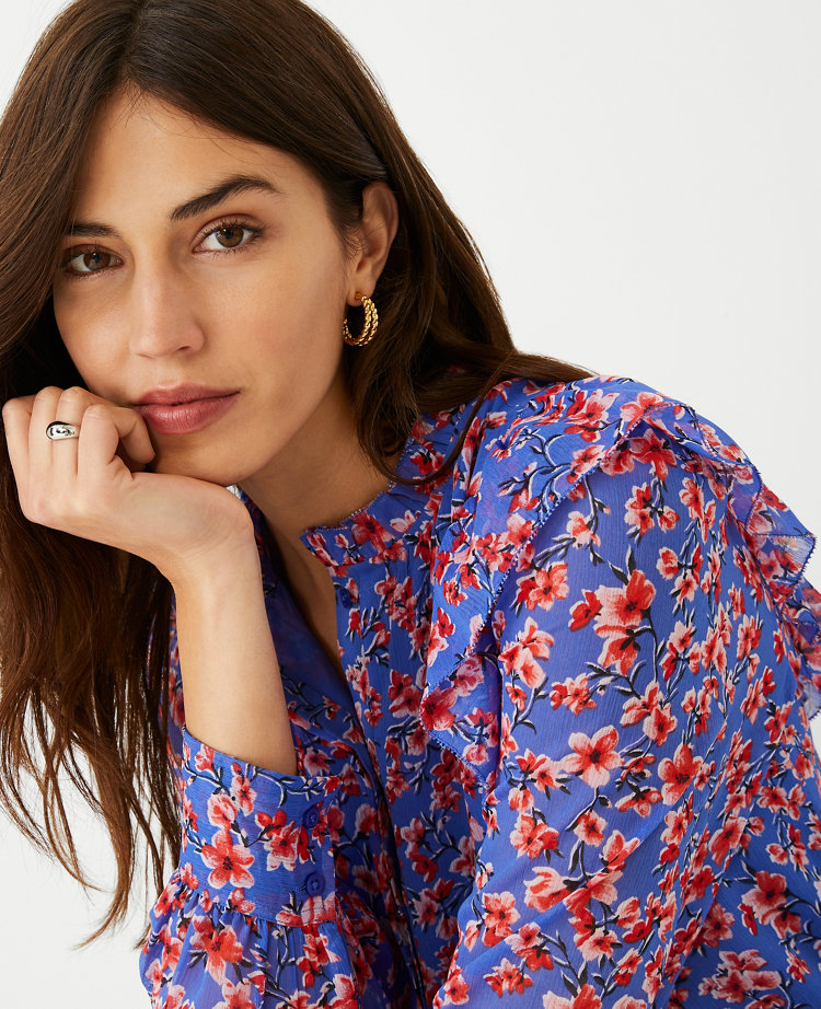 Floral Ruffle Button Blouse