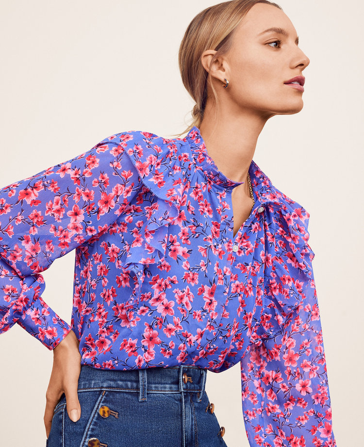 Floral Ruffle Button Blouse