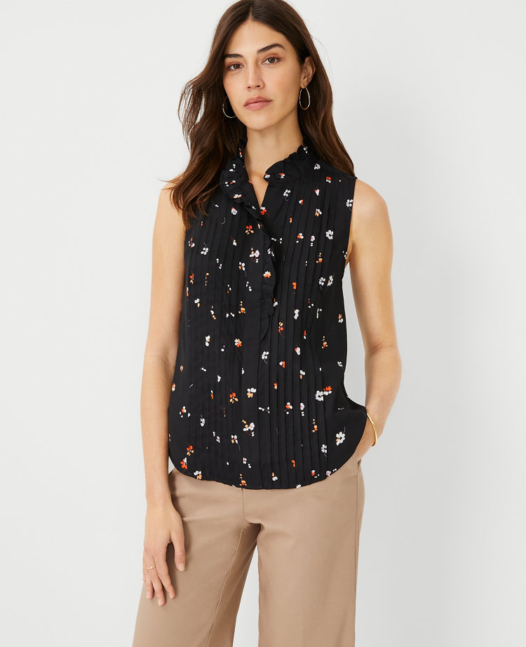 Floral Ruffle Pintucked Popover Shell