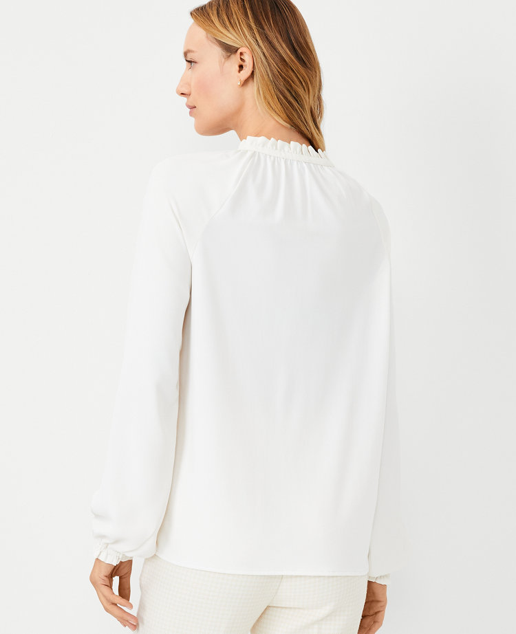 Petite Mixed Media Ruffle Split Neck Top