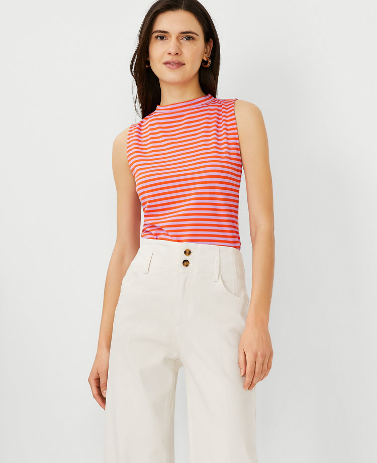Petite Striped Mock Neck Shell