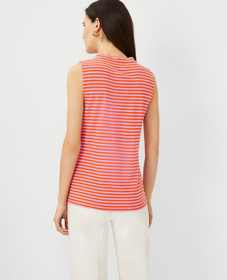 Petite Striped Mock Neck Shell