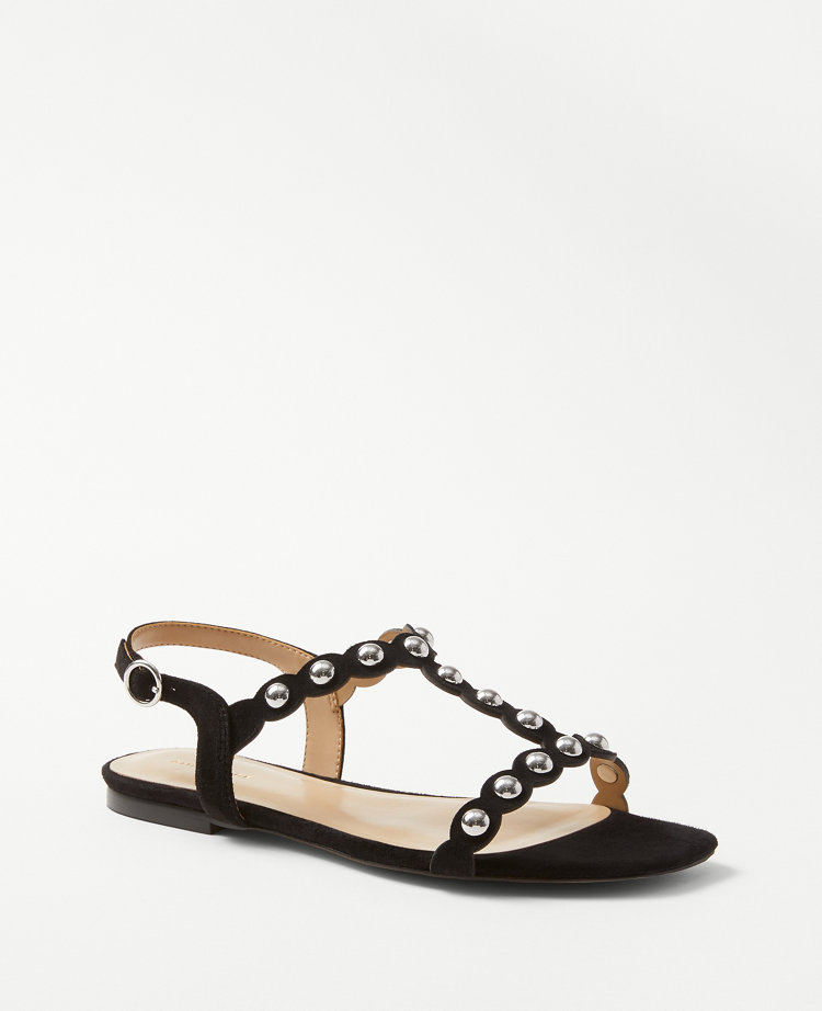 Studded Suede Flat Sandals