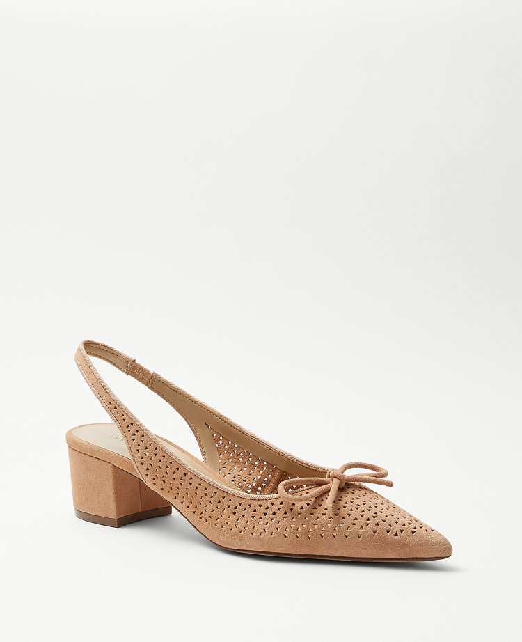Perforated Suede Slingback Pumps