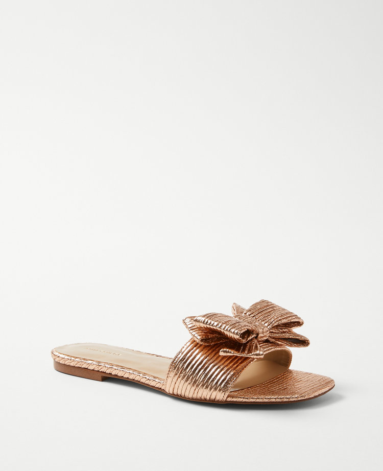 Metallic Bow Slide Sandals